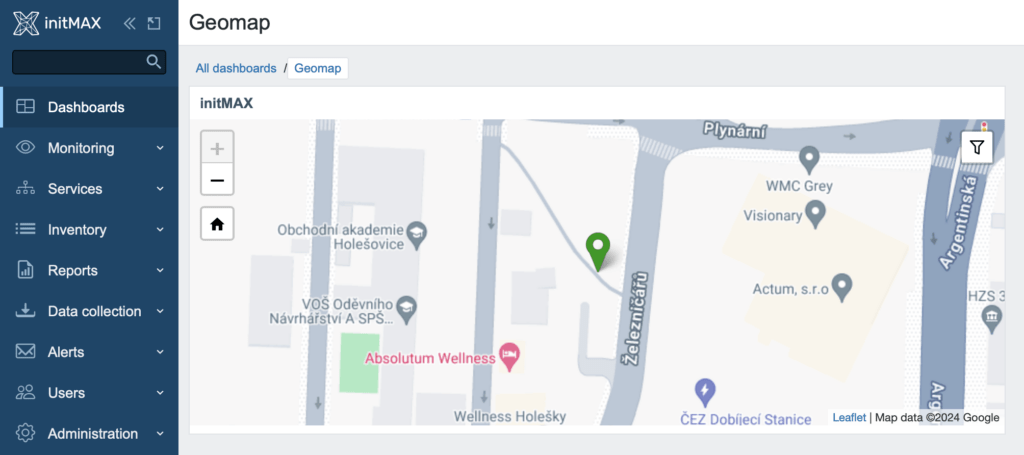 Použití Google map v Zabbix Geomap widgetu - initMAX s.r.o.